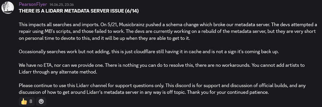 For those using Lidarr and MusicBrainz metadata - metadata - MetaBrainz ...