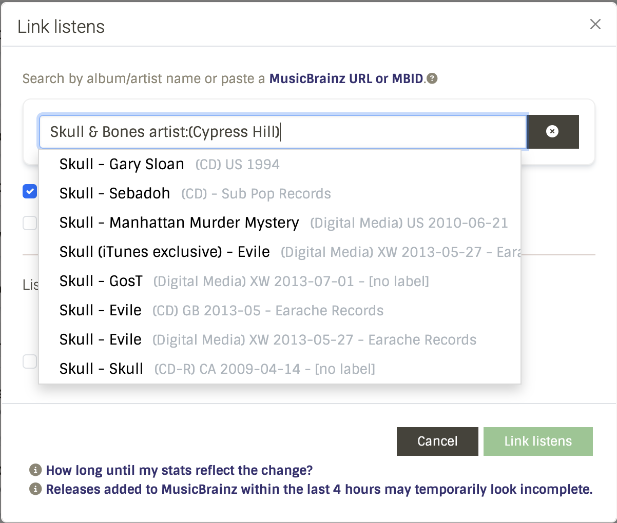 Link listens has problem searching with special characters ...